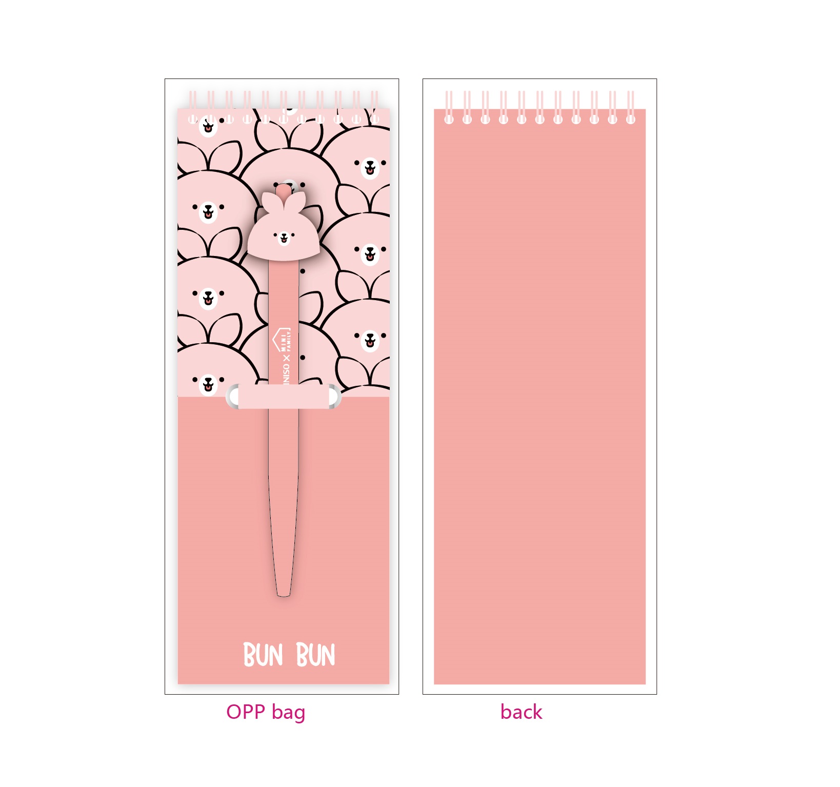 Mini Family Sports Series Memo Pad Set with Black Ballpoint Pen(Bun Bun ...